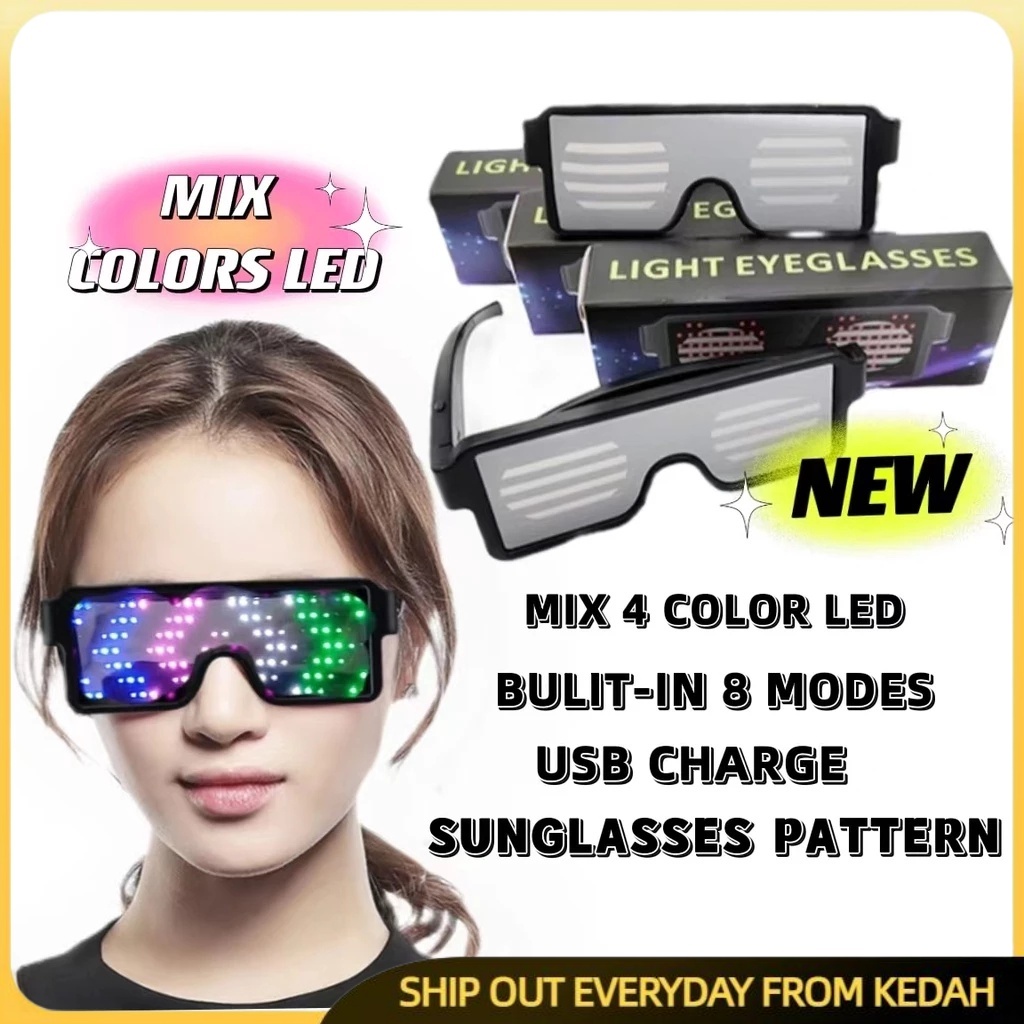 LED Luminous Glasses Mix Color LED Spec Mata LED Glasses Cermin Mata ...