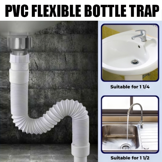 PVC Flexible Bottle Trap for Bathroom Basin (1 1/4") or Kitchen Sink (1 ...