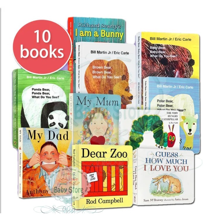 English Storybook Boardbook (10 BOOKS SET with BOX) Brown Bear,Dear Zoo ...