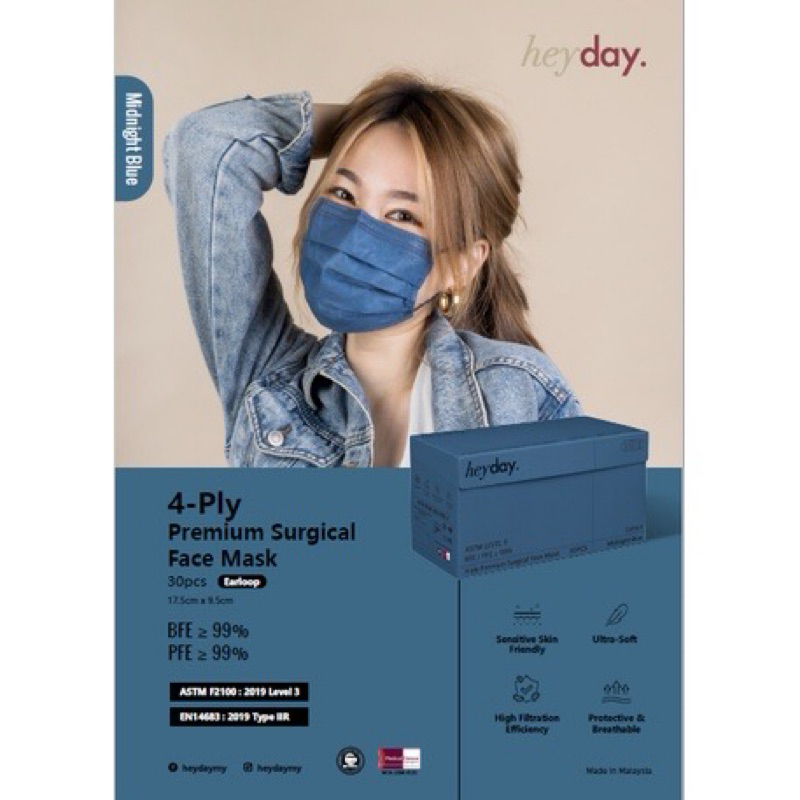 Heyday 4ply Premium Surgical Face Mask -Astm Level 3- Metal Grey colour ...