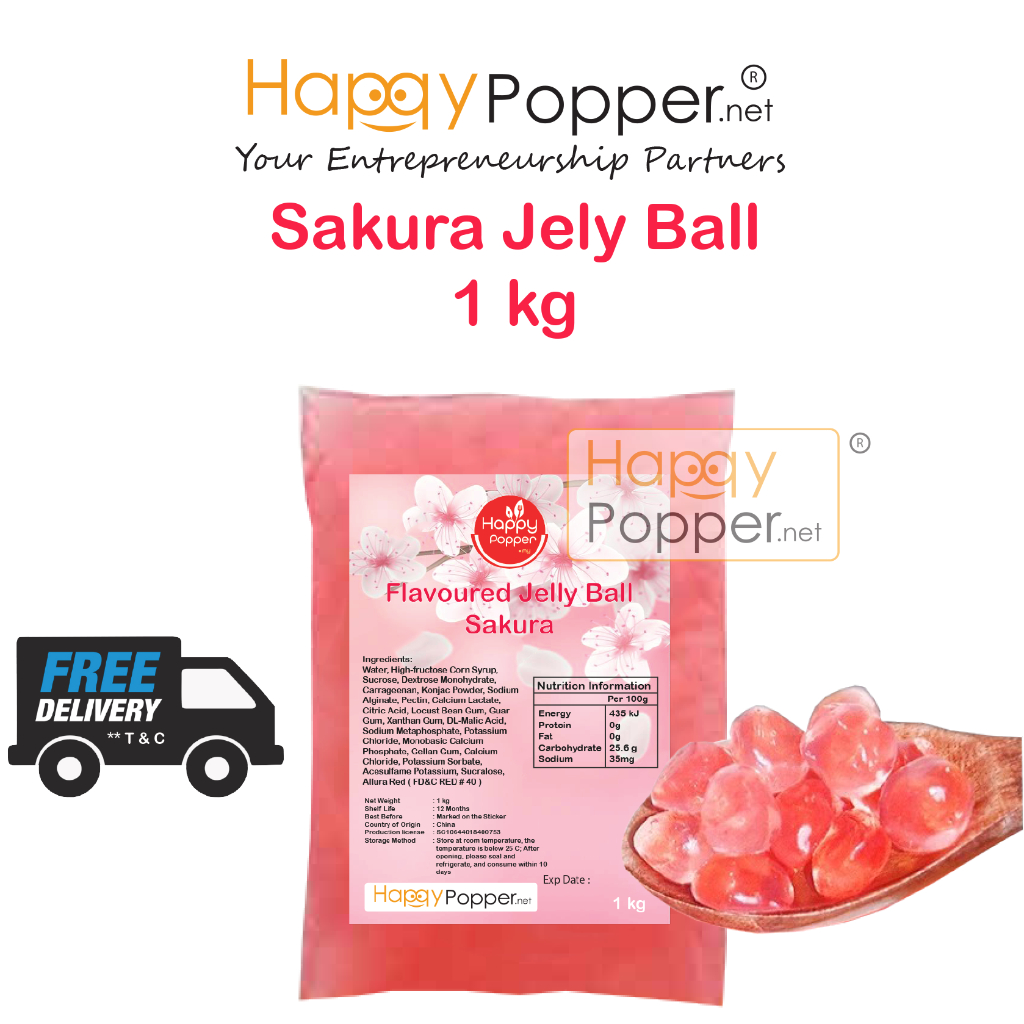 HAPPYPOPPER Sakura Jelly Ball 1Kg Instant Boba Pearl Konjac Bubble ...