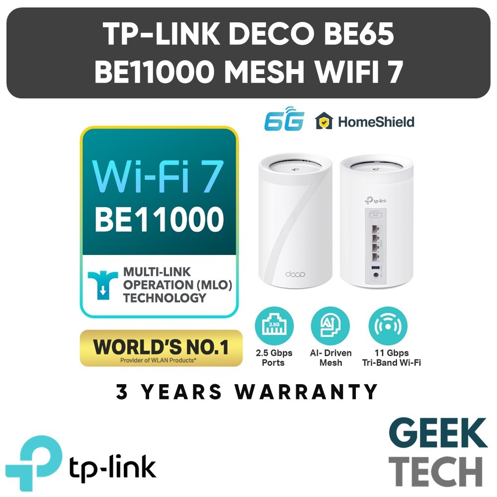 TP-Link Deco BE65 BE11000 WiFi 7 Tri-Band Whole Home AI-Driven Mesh ...