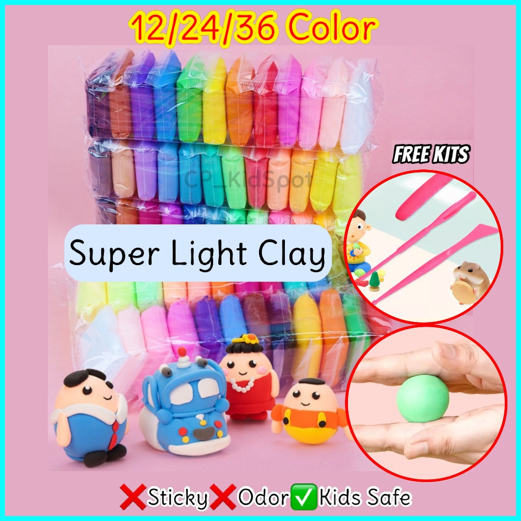 Super Light Clay 12/ 24/ 36 Colours Non Toxic Air Dry Clay Polymer Clay ...