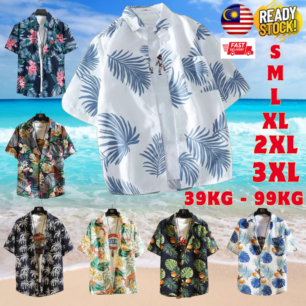 (S - 3XL)Hawaiian Tshirt Beachwear Baju Hawaii Shirt Suitable for Beach ...