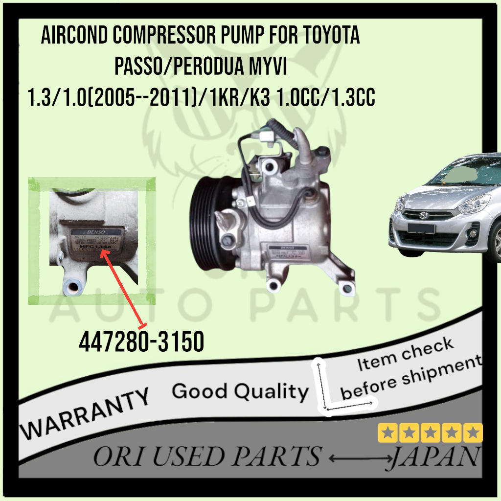 AIRCOND COMPRESSOR PUMP FOR TOYOTA PASSO/PERODUA MYVI 1.3/1.0(2005 ...