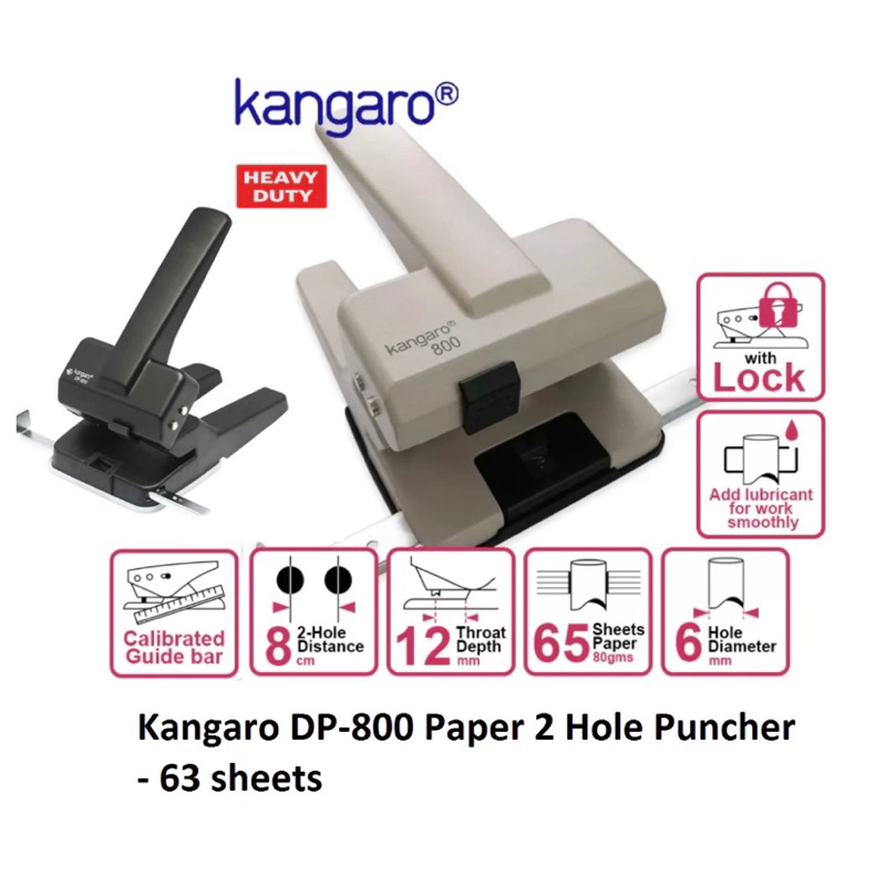Kangaro 2 hole Paper Punch 800 with Calibrated Guide Bar / Penebuk ...