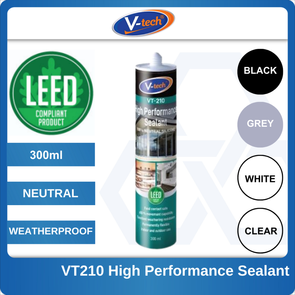 V-TECH 300ml Black Grey White Clear Transparent High Performance Sealant VT210 OutDoor InDoor ...