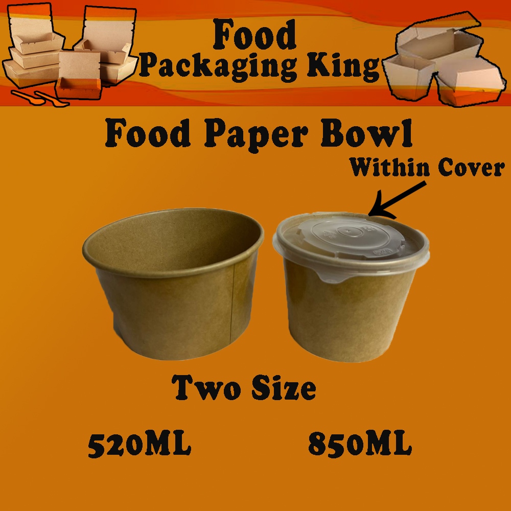 Paper Bowl 520ml/850ml / Lid / Mungkuk Kertas / TAPAU Soup LAKSA BUBUR /Disposable Bowls ...