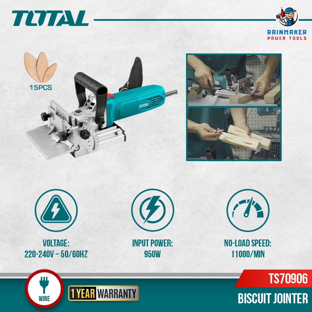 TOTAL Woodworking Biscuit joiner Tenoning Machine / Plate Jointer 950w ...