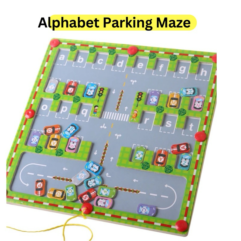 Magnetic Alphabet Maze Board, Fun car Parking Maze, Montessori ...