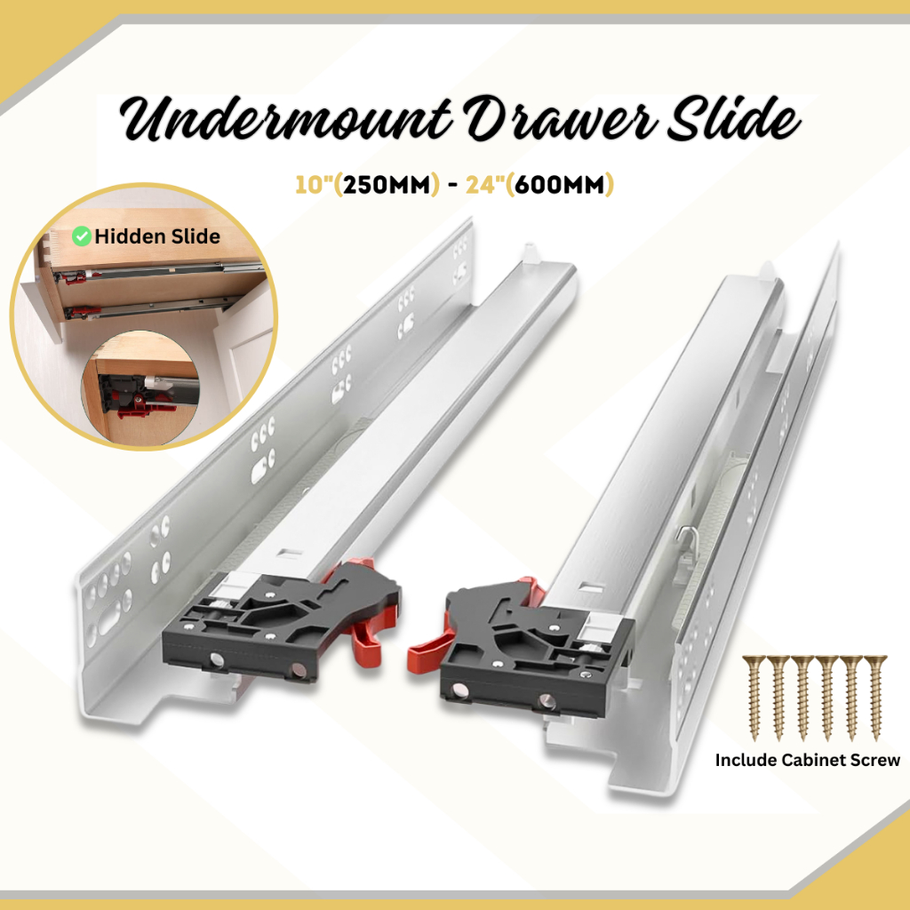 Undermount Extension Drawer Slide Soft Closing Heavy Duty Rail ...