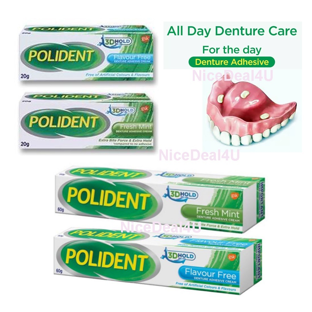POLIDENT PELEKAT GIGI PALSU FRESH MINT / FLAVOUR FREE | Shopee Singapore