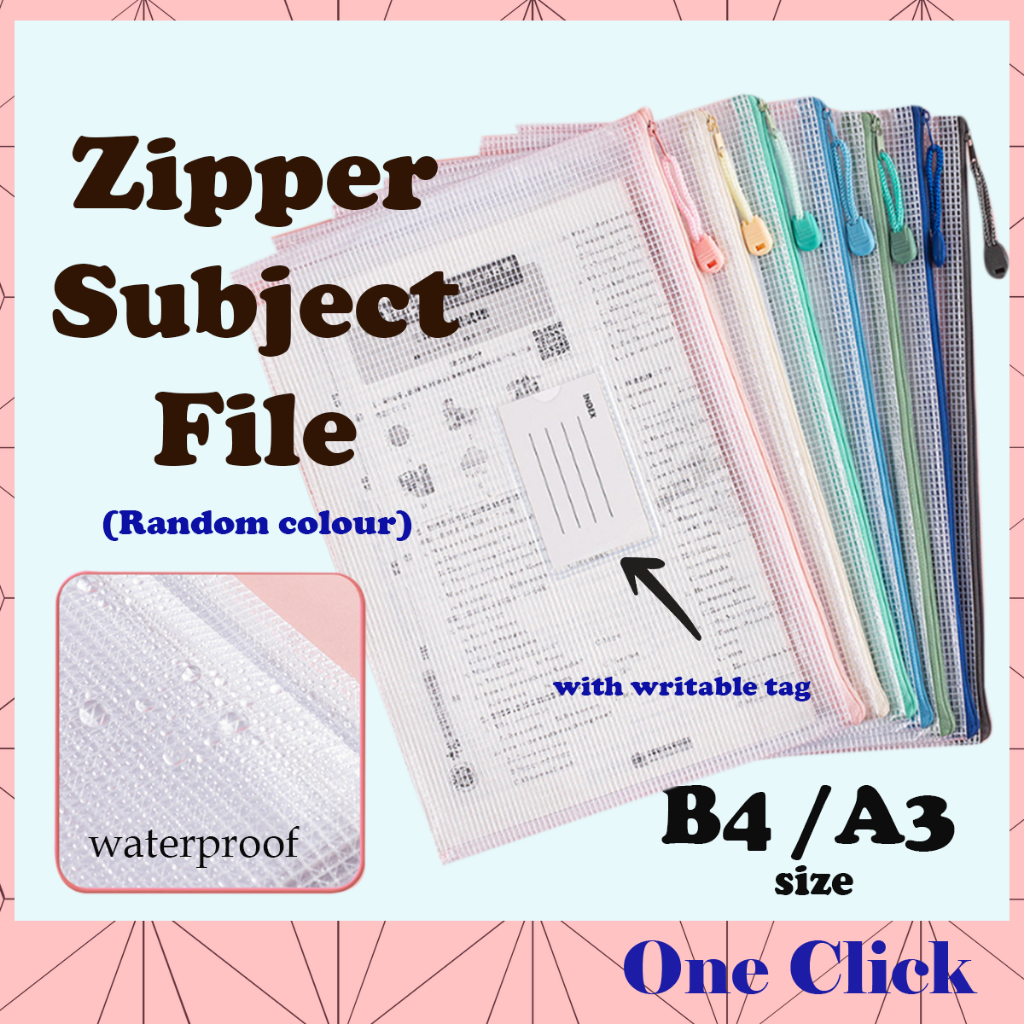 OneClick 【A3/B4 Subject Writing PVC Zip File】Transparent Waterproof ...