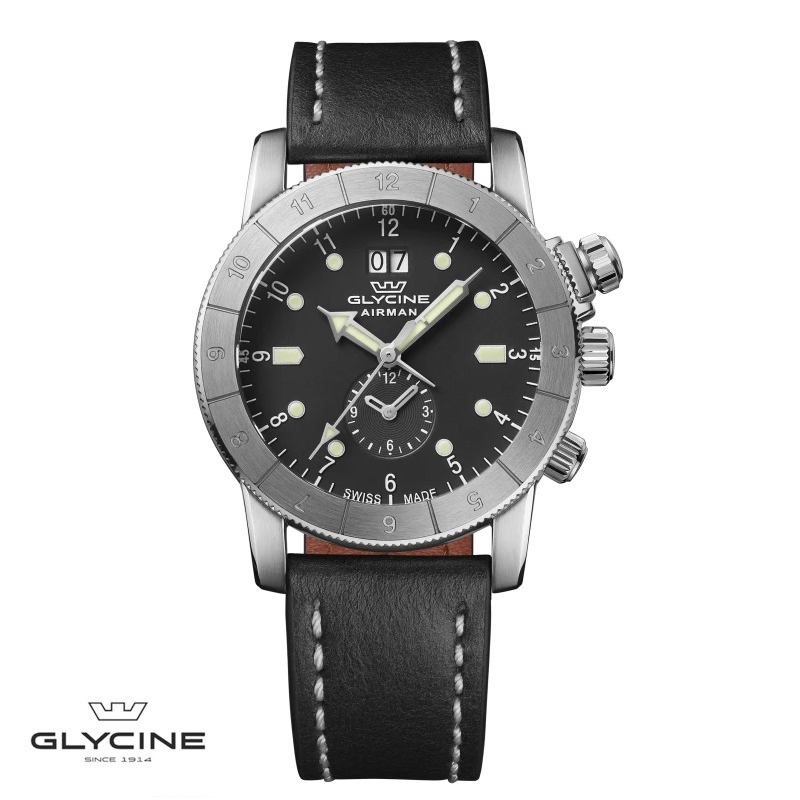 Glycine Airman Contemporary Quartz 3 Time Zone Swiss Made Pilot Watch ...
