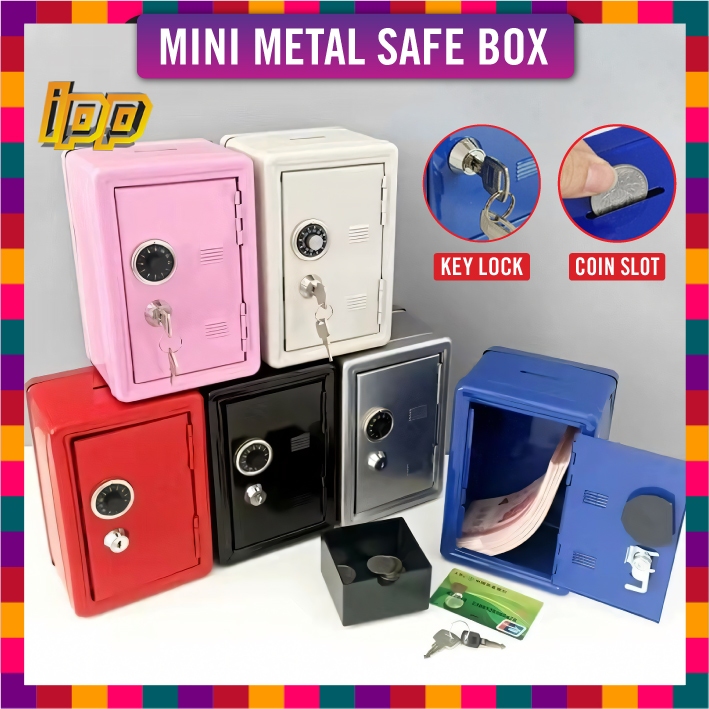 Mini Metal Safe Box with Key Lock and Coin Slot / Mini Metal Coin Bank ...