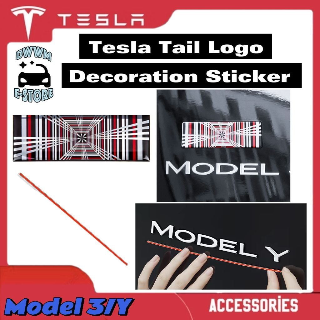 Tesla Model 3 Model Y Car Plaid Tail Logo Sticker Grid Rear Label Red ...
