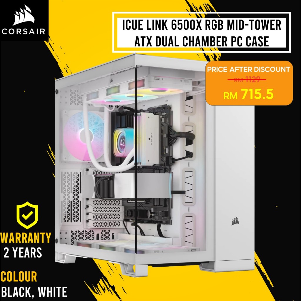 Corsair 6500X/6500D Mid-Tower Dual Chamber PC Case (Tempered Glass ...