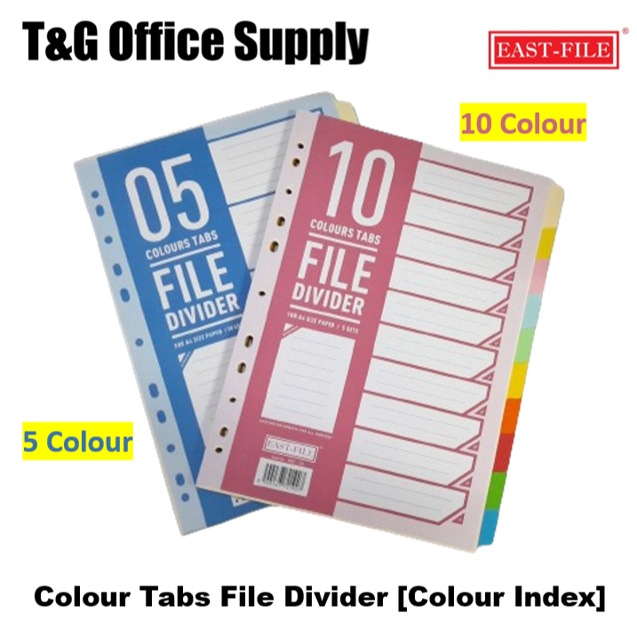 10 or 5 Colour Tabs Paper Type File Divider [Colour Index] / A4 Size ...