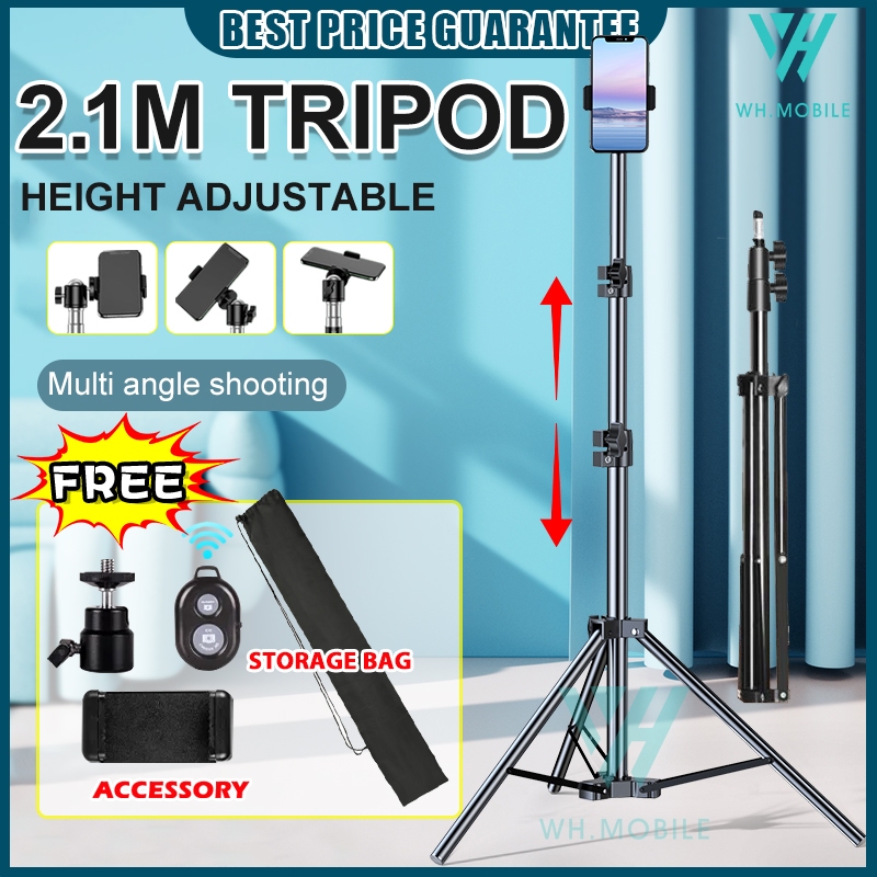 Portable 210cm Tripod Phone Holder Stand Adjustable Floor Live Camera Selfie 2.1m Bluetooth ...
