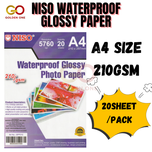 Niso Waterproof A4 High Quality INKJET Glossy Photo Paper/Glossy Photo ...