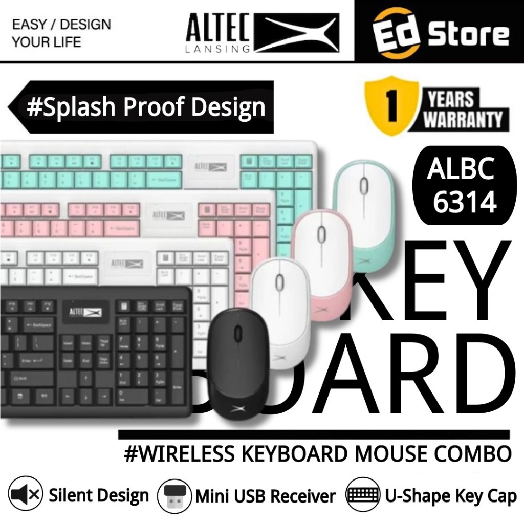 ALTEC LANSING ALBC6314 WIRELESS KEYBOARD & MOUSE COMBO SET- MINI USB ...