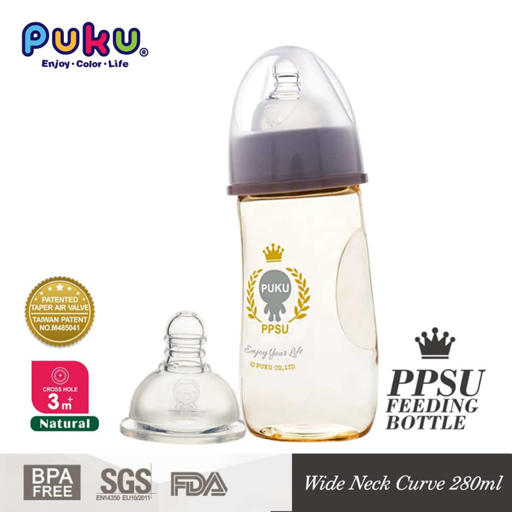Puku PPSU Smile/Curve Wide Neck Feeding Milk Bottle 280ml P10821 母乳實感寬口奶瓶 | Shopee Singapore