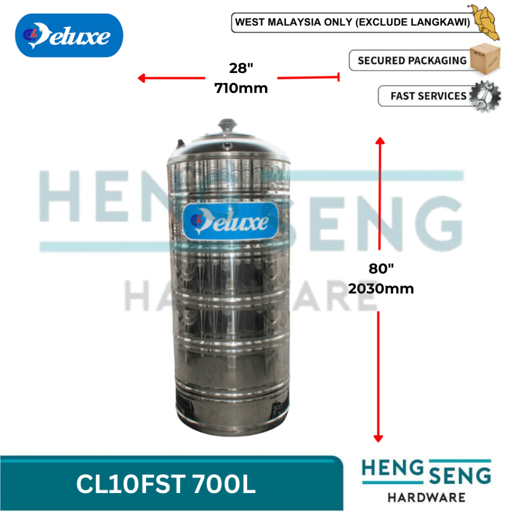 DELUXE (NO STAND-TALL) 700L CL10FST S/STEEL WATER TANK ( 28" x 80 ...