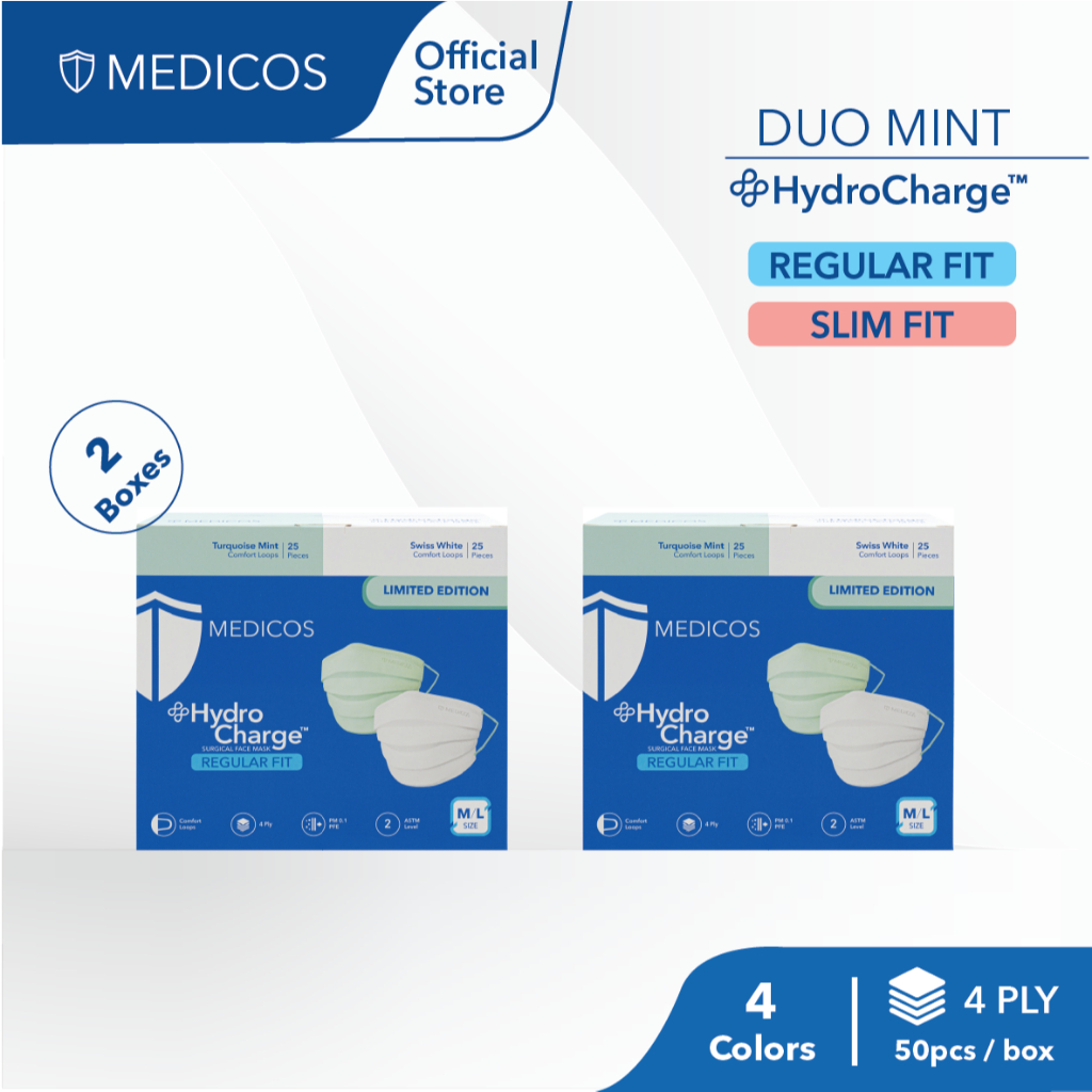 MEDICOS HydroChargeTM 4 Ply Surgical Face Mask Regular/Slim Fit - Duo ...