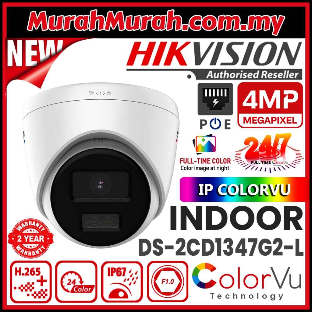HIK HIKVISION DS-2CD1347G2-I 4.0MP IP Poe 24/7 FULL TIME COLORVU + 4MP ...