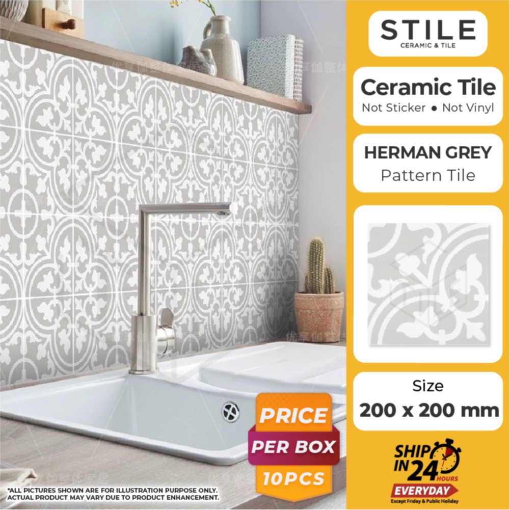 [REAL TILE]10PCS HERMAN GREY PATTERN TILES/MOZEK/CERAMIC TILES/MOZEK ...