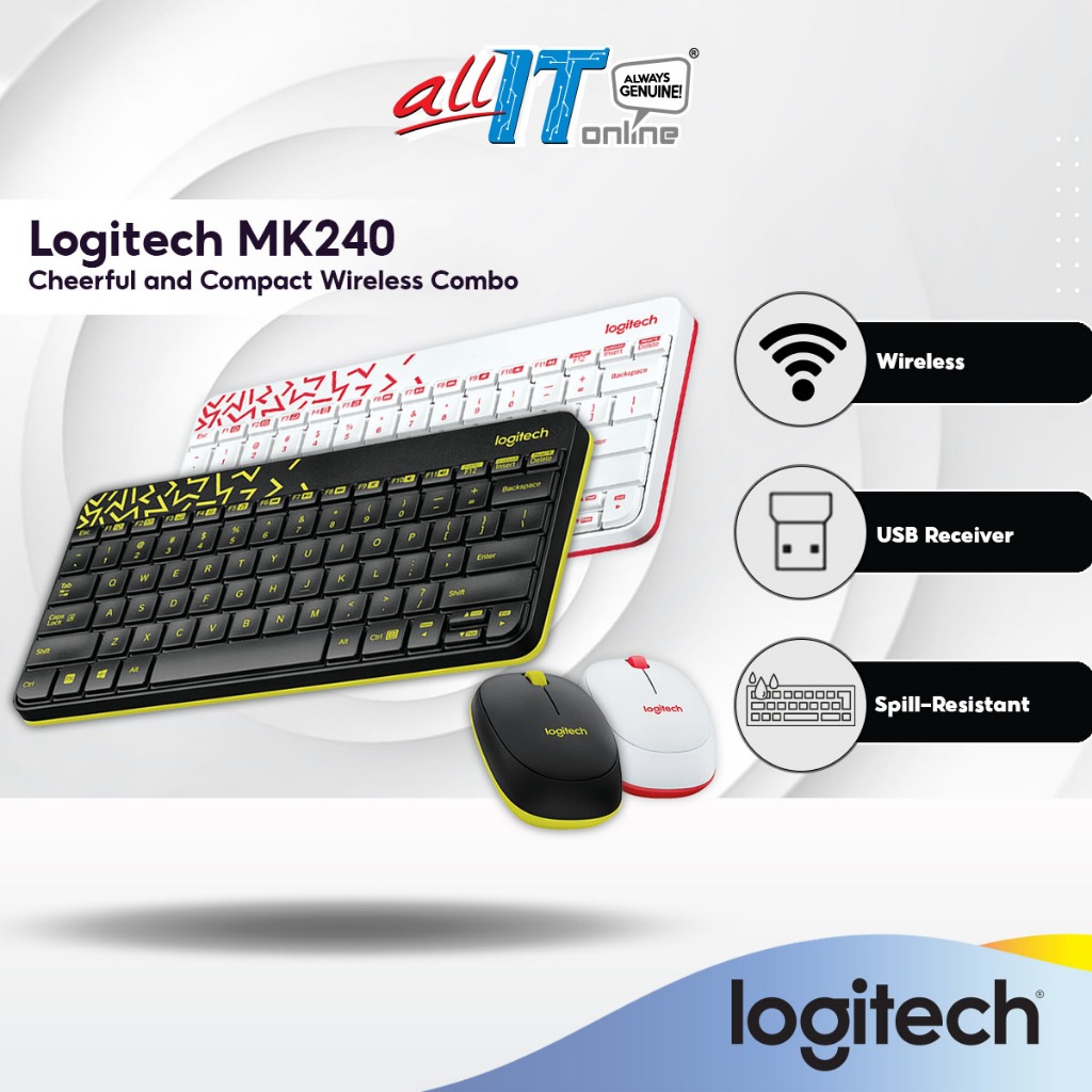 Logitech MK240 Wireless Keyboard & Mouse Combo with USB Nano Receiver ...