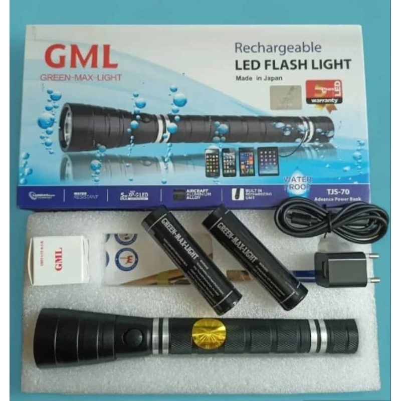 JAPAN GML TJS Flashlight WATERPROOF RECHARGEABLE LED HEAVY DUTY ...