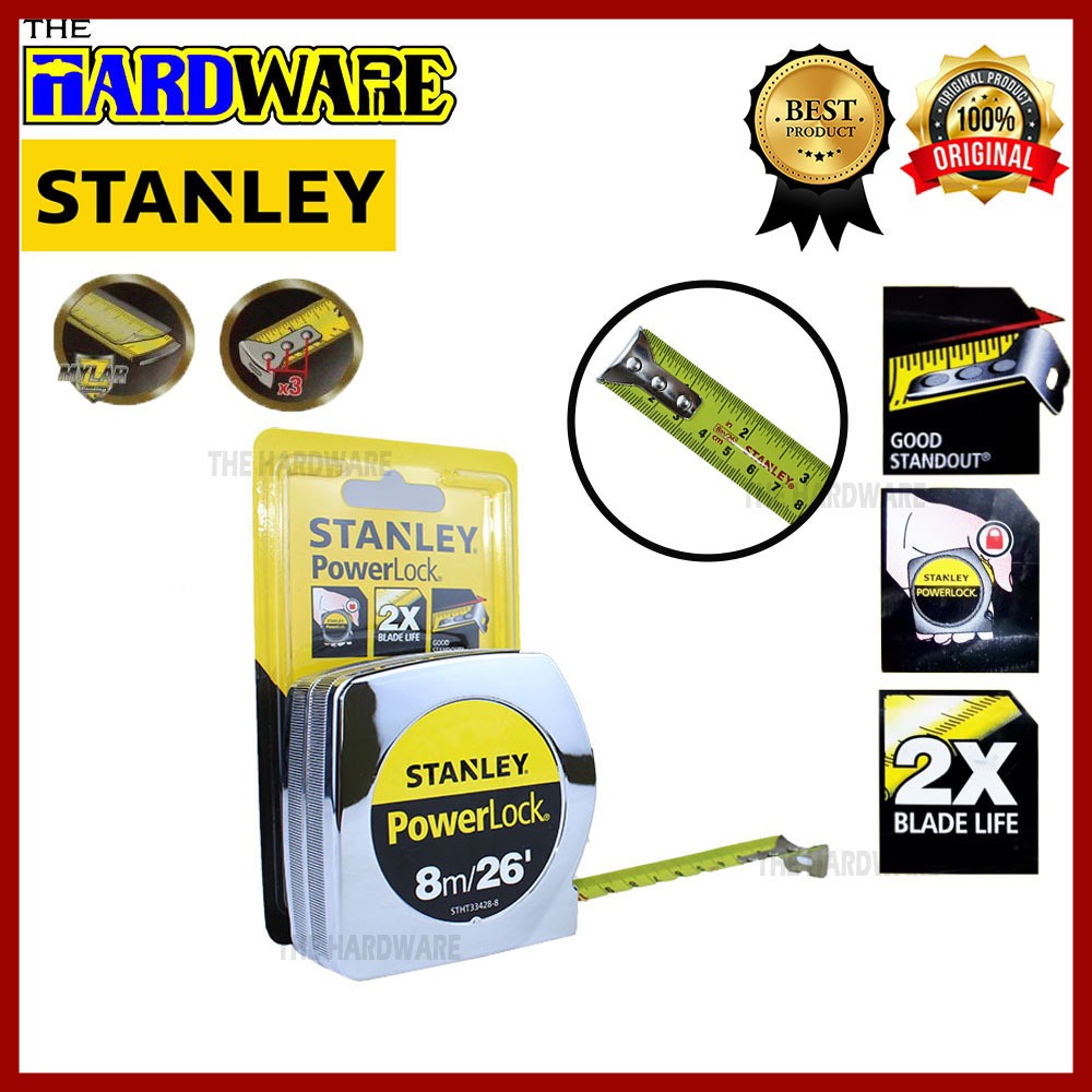 STANLEY STHT33428-8 Power Lock Measuring Tape 8M,26FT/Measurement Tape ...