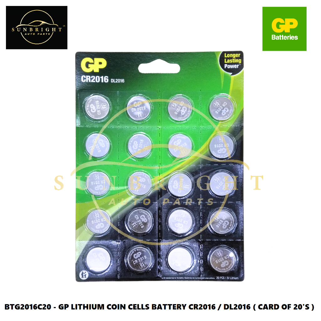 GP LITHIUM COIN CELLS BATTERY CR2016 / DL2016 ( CARD OF 20'S ) | Shopee Singapore
