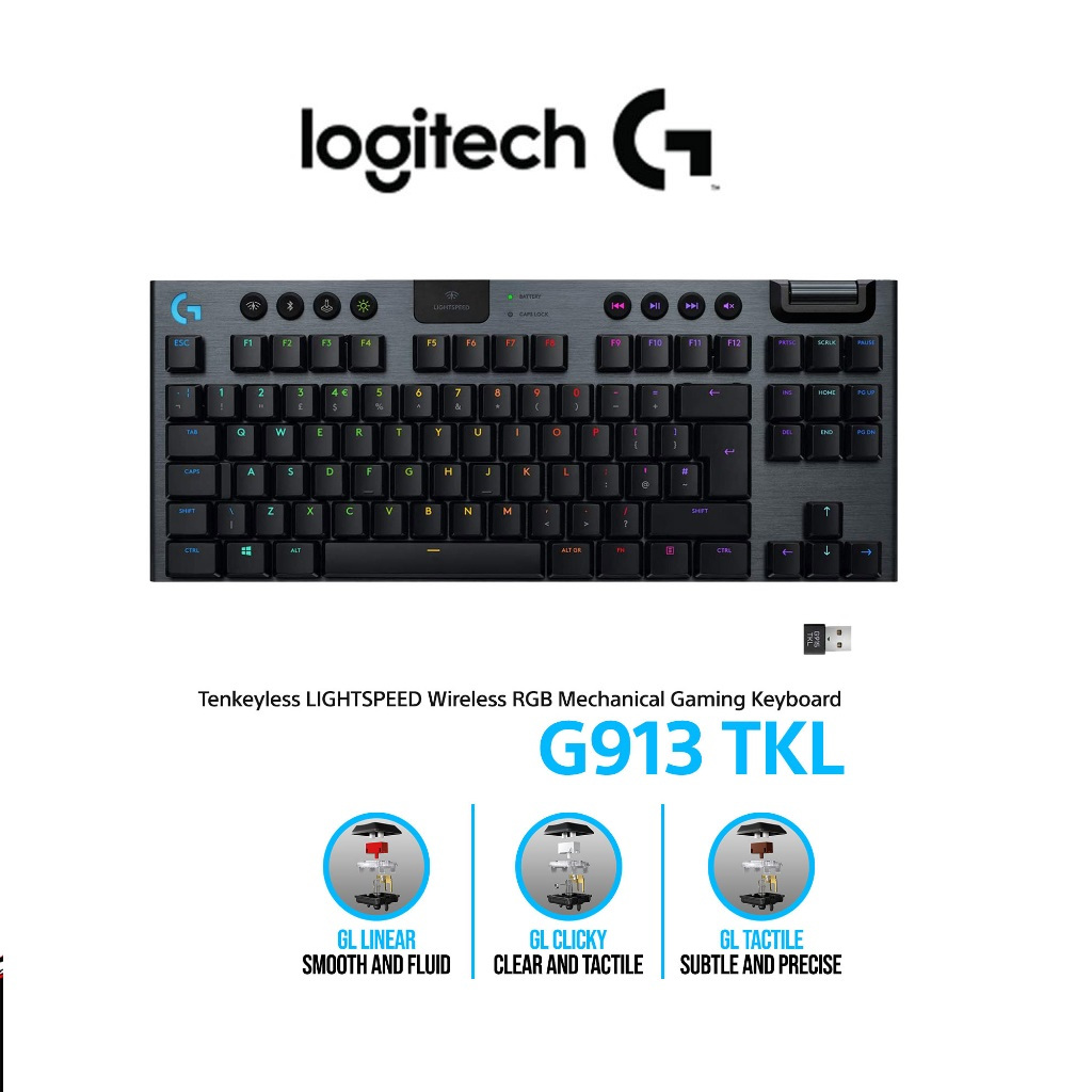 LOGITECH G913 Tenkeyless Wireless RGB Mechanical Gaming Keyboard ...
