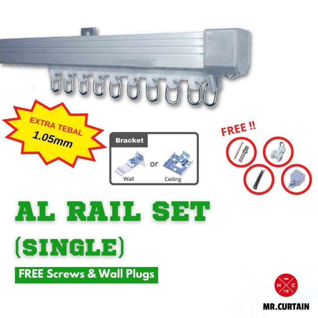 MR.CURTAIN Aluminium Track Curtain Rail Complete Set / Set Rel Batang ...