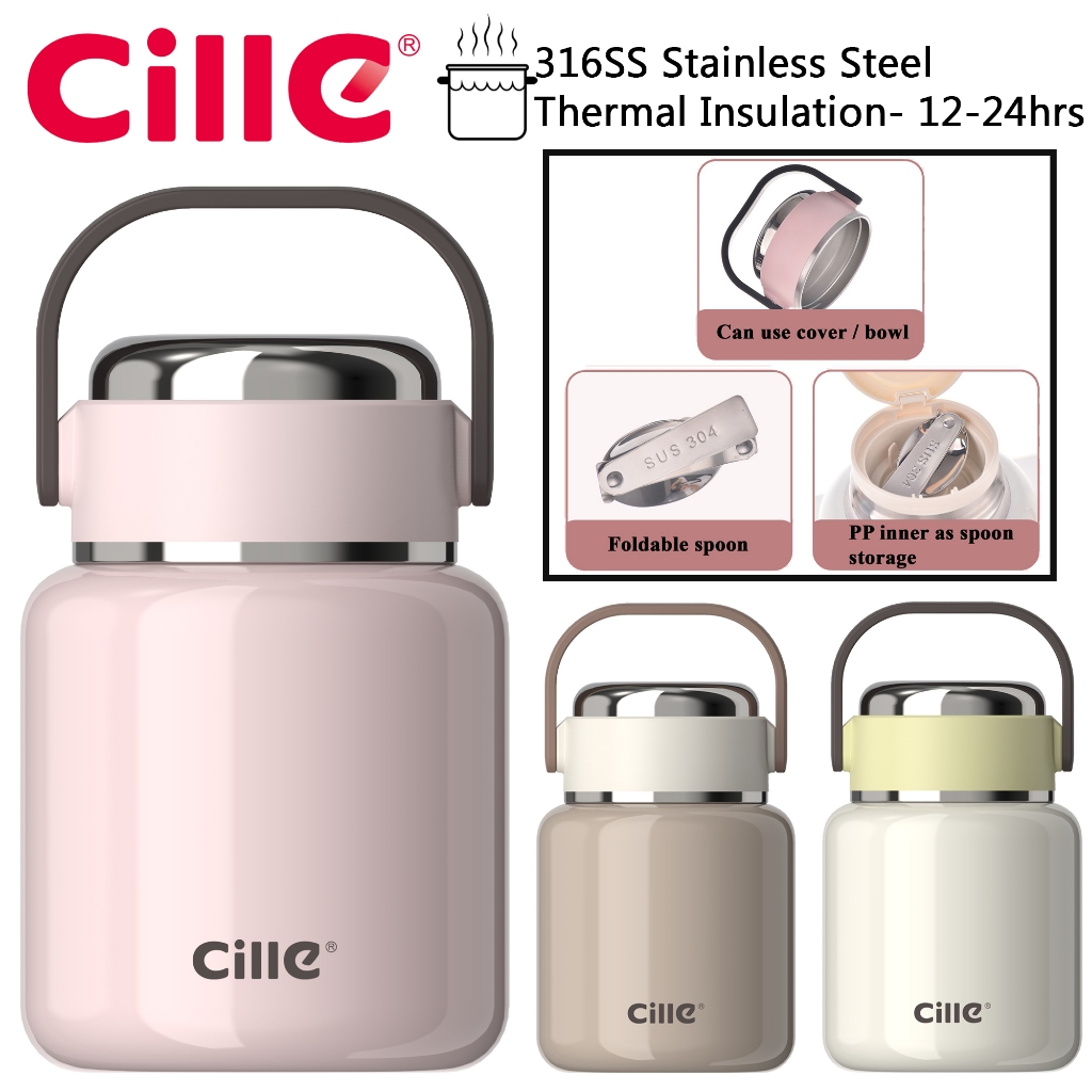 Cille 560ml/800ml/1.2L 316SS Portable Thermal Cooker Food Container ...