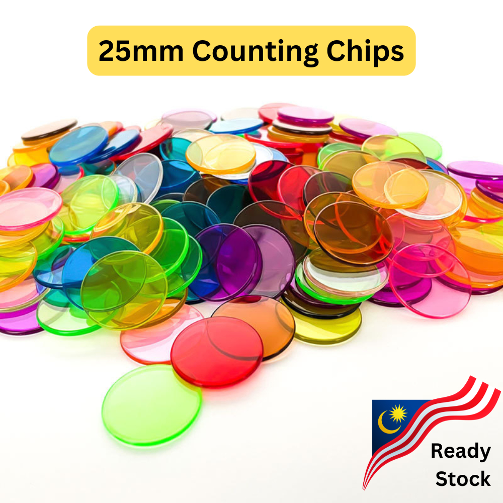 [100pcs] 25mm Transparent Colour Round Chips Clear Plastic Bingo Chips ...