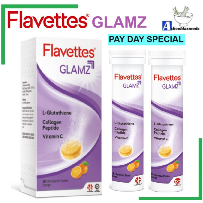 Flavettes Effervescent Glamz 15’s/30's (L-GLUTATHIONE/COLLAGEN PEPTIDE ...
