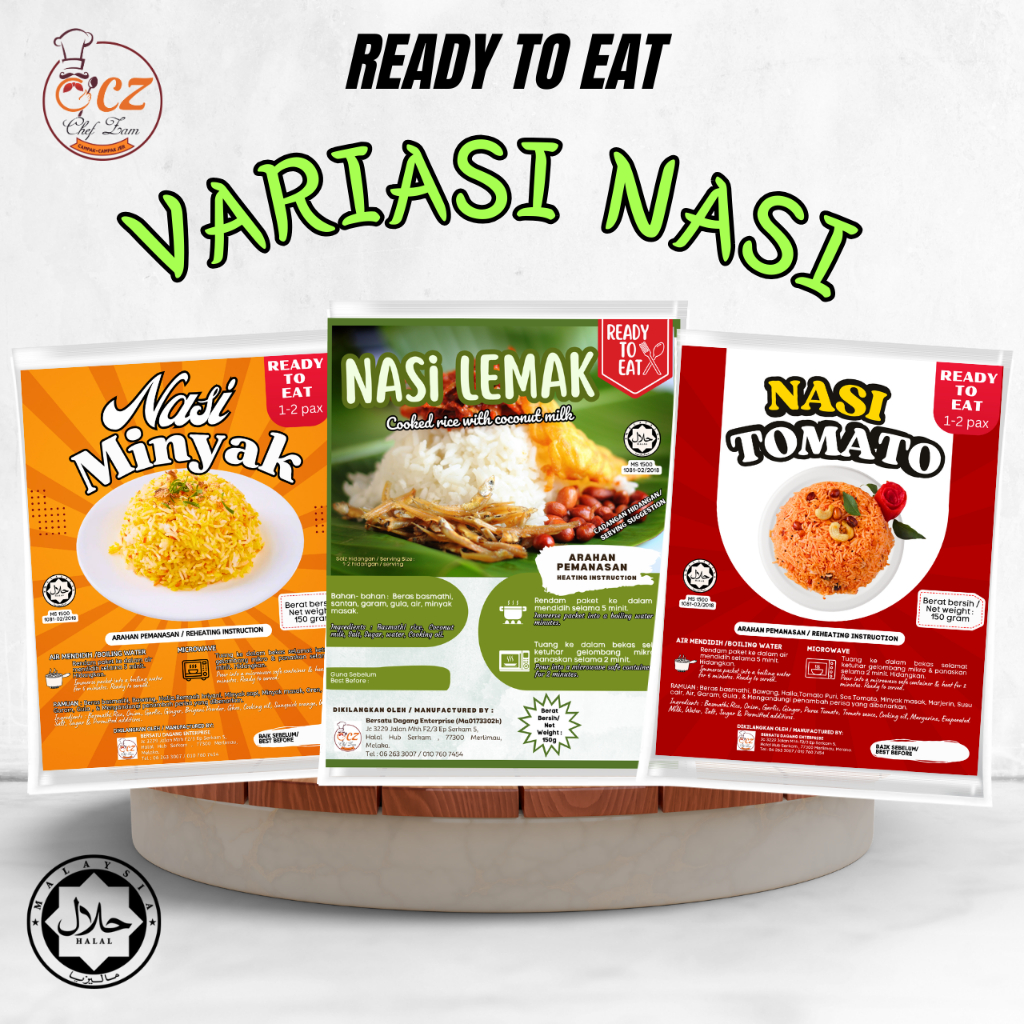 CHEF ZAM variasi NASI TO EAT 150gram instant Rice nasi lemak, tomato ...