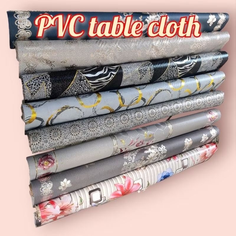 Plastik Alas Meja 3D Royal Gold Metallic Table Cloth Cotton Linen PVC ...