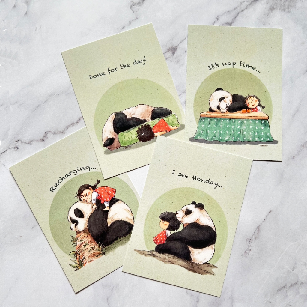 PANDA and Friend Series / Postcards - 4 Designs / Digital Print of Hand ...