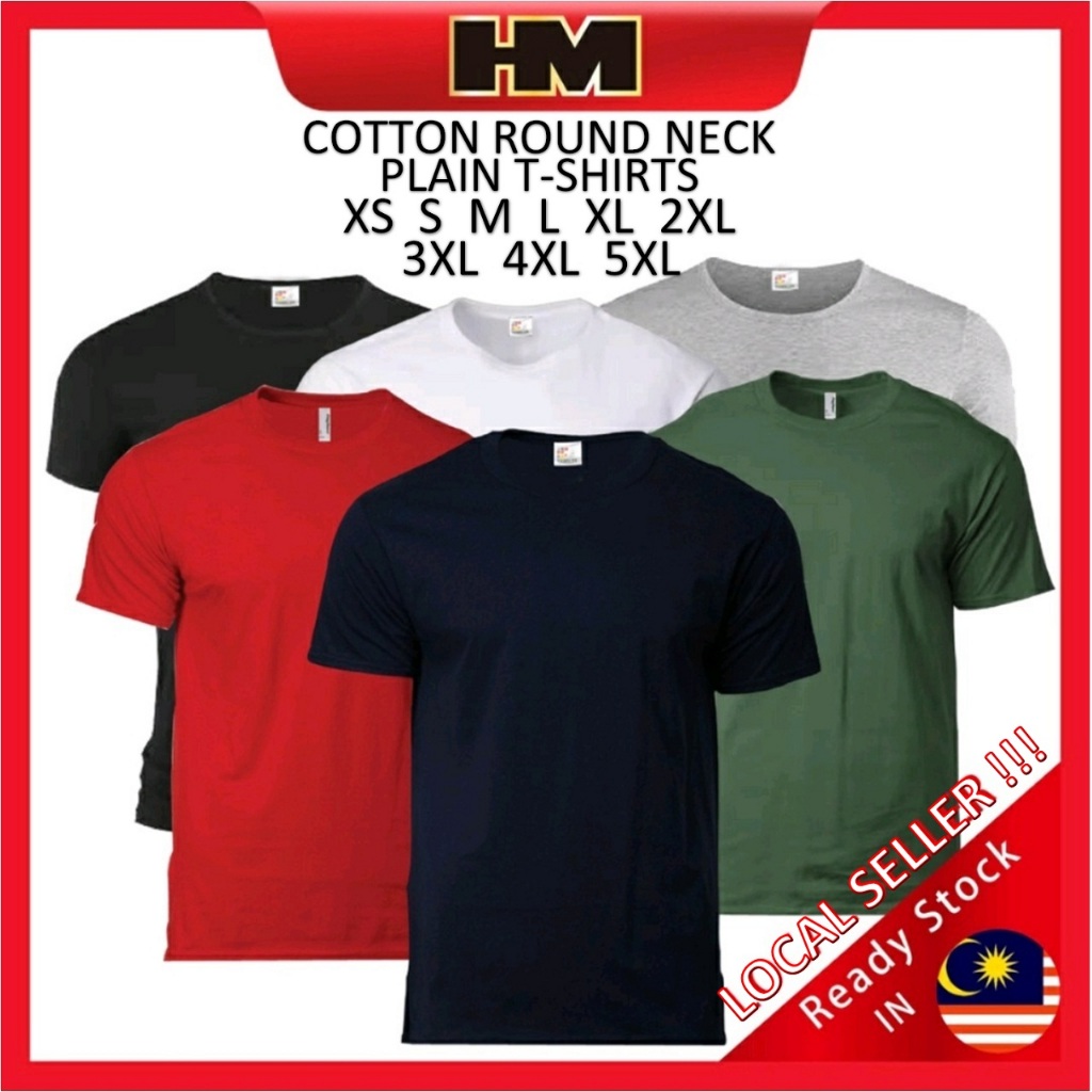 PLAIN Unisex XS-5XL 100% COTTON PLAIN T-SHIRT/Baju Kosong Solid Tee | Shopee Singapore