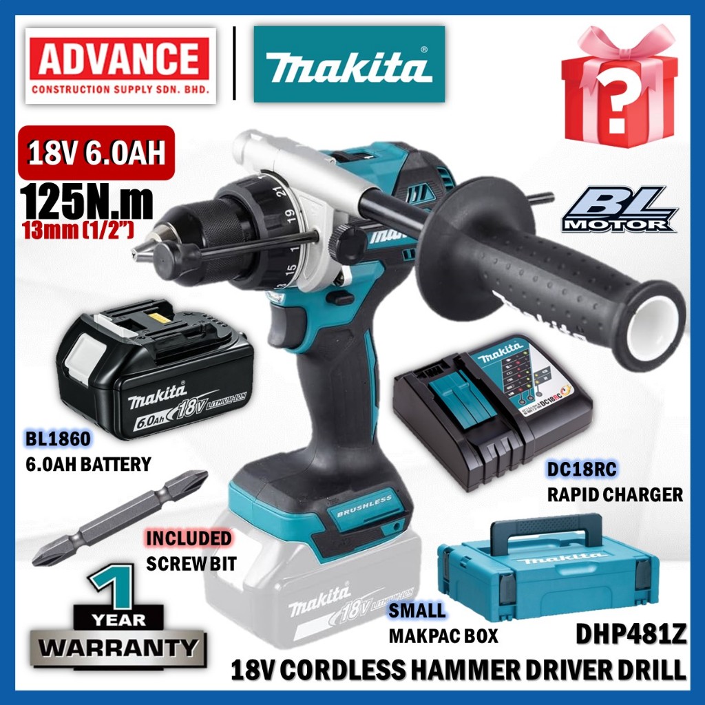 MAKITA DHP481Z 18V Cordless Hammer Driver Drill 13MM (1/2") | Shopee Singapore