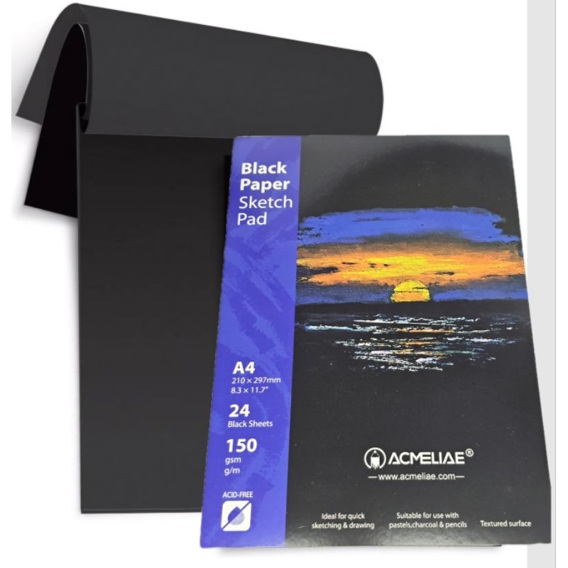 ACEMELIAE Black Paper Sketch Pad A4 Size 24's 150Gsm ACID-FREE ...