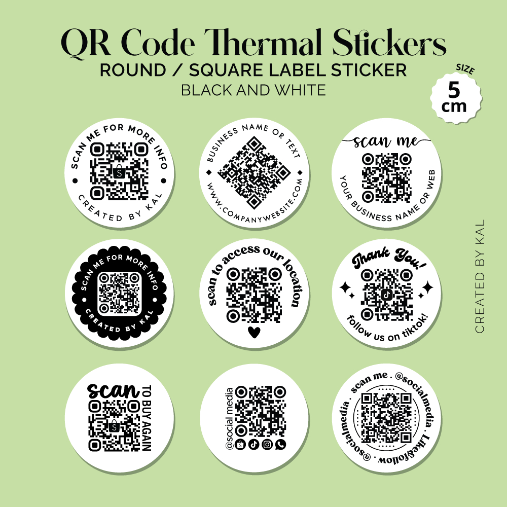 50 pcs / 100 pcs 5cm QR Code Thermal Label Stickers Round and Square ...