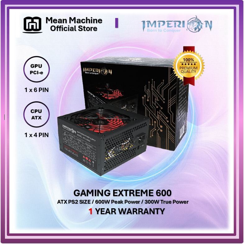IMPERION Gaming Extreme 600W Peak 300W True Power Black 6Pin PCIE PSU ...