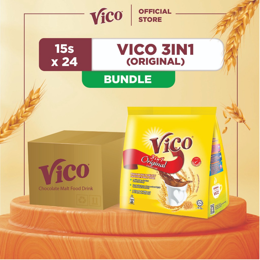 Vico 3 In 1 Chocolate Malt Drink Carton (15's x 32g x 24 Pack) | Shopee ...