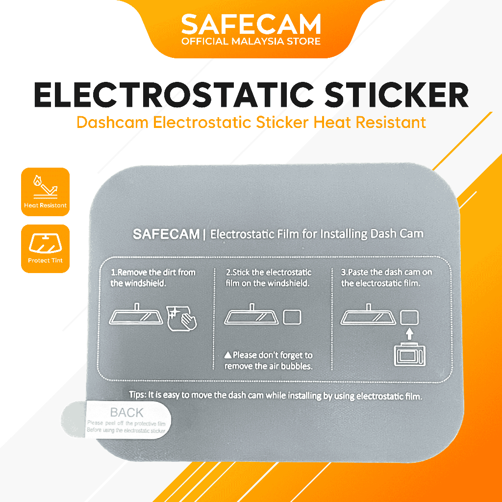 SAFECAM Dashcam Electrostatic Sticker Heat Resistant (8cm x 6cm ...