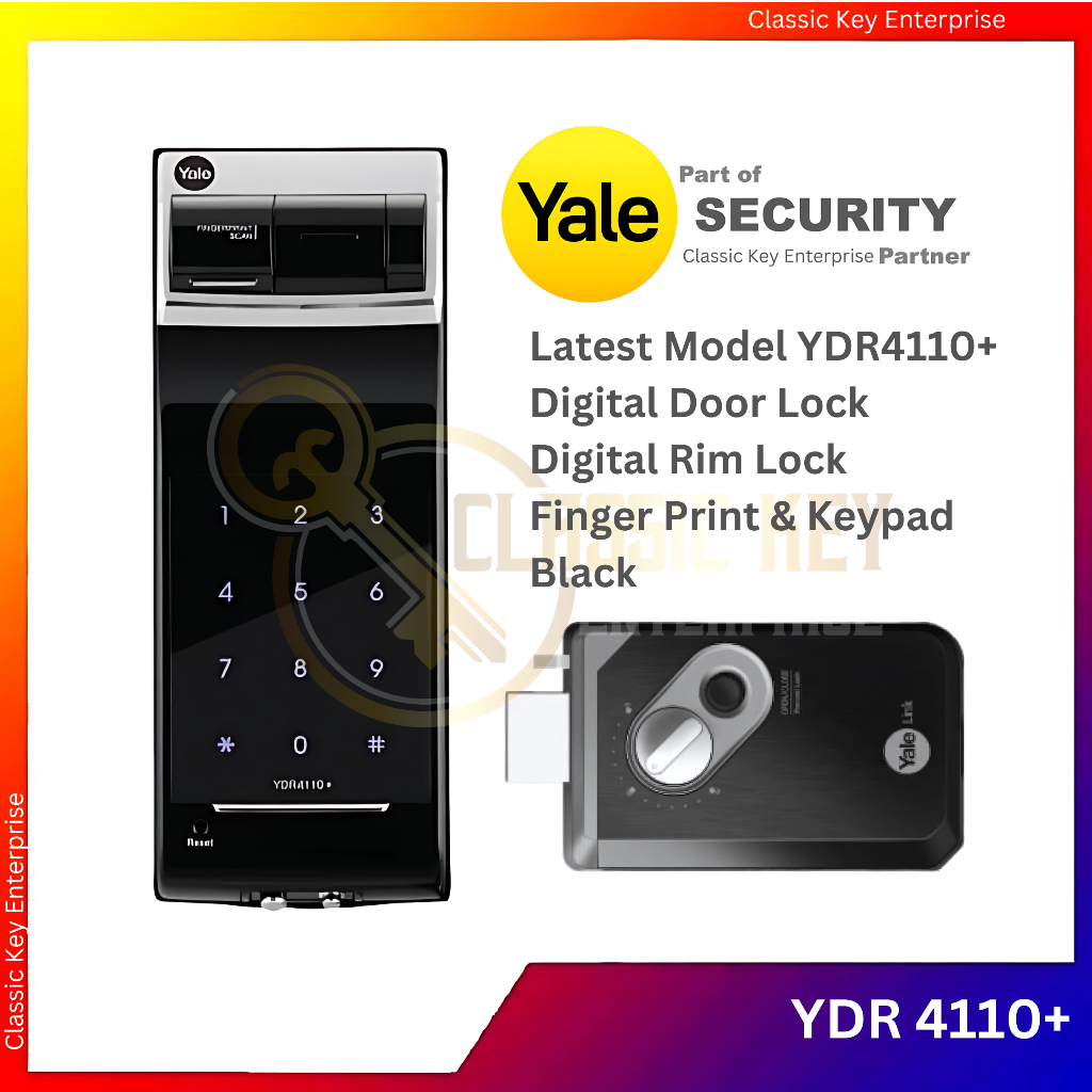 Yale YDR4110+ Fingerprint Smart Rim Door Lock Latest Model YDR4110 ...